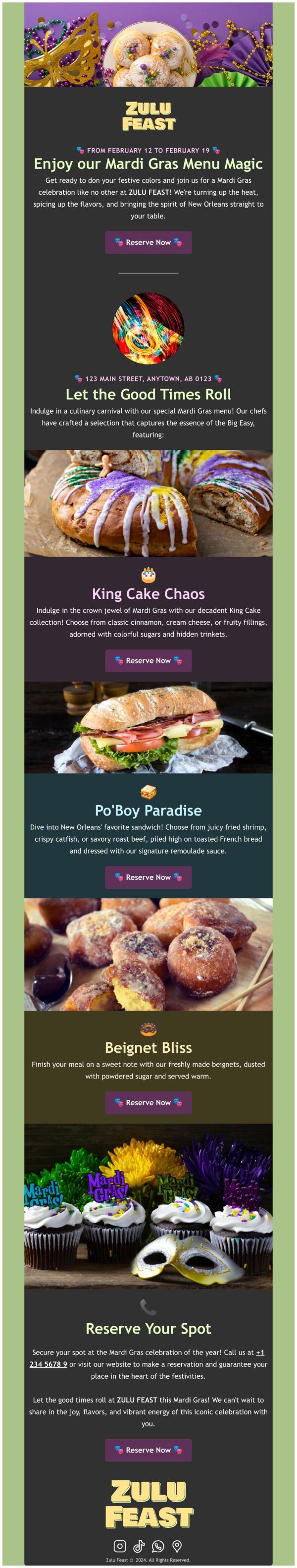 Event Promotion Email Template 'Spicing Flavors' for Mardi Gras ...