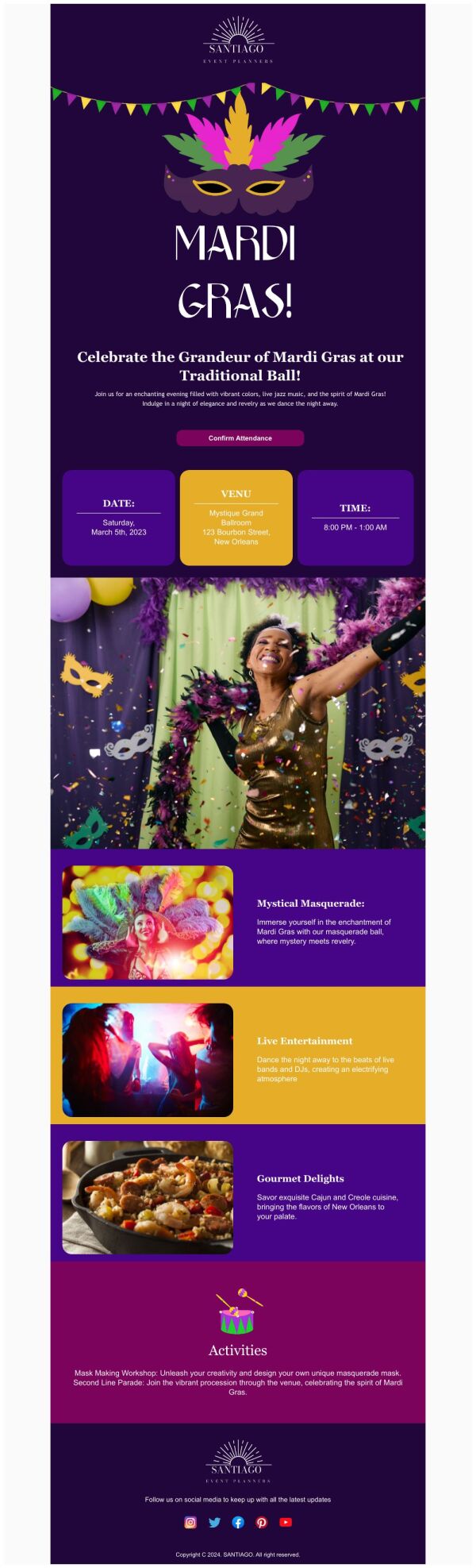 Event Promotion Email Template 'Traditional Ball' for Mardi Gras ...