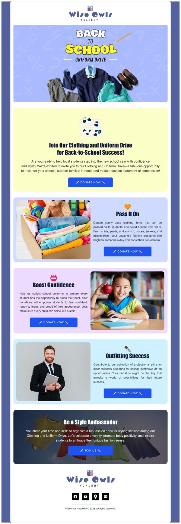 Event Promotion Email Template 'Uniform Drive' for Back to School ...