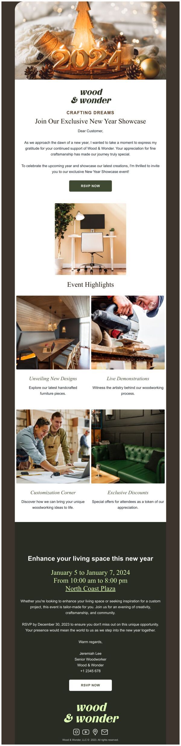 Event Promotion Email Template 'Wood and Wonder' for New Year ...