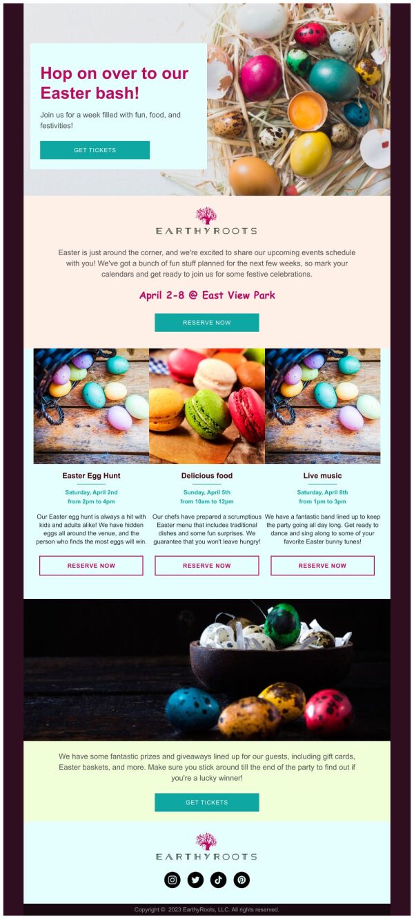 Event Schedule Email Template 'Bash and Live Music' for Easter ...