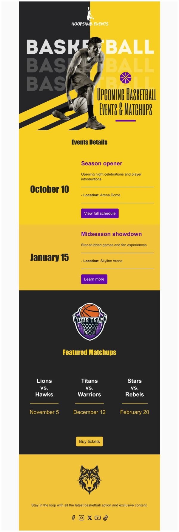 Event Schedule Email Template 'Basketball Matchups' for Sports ...
