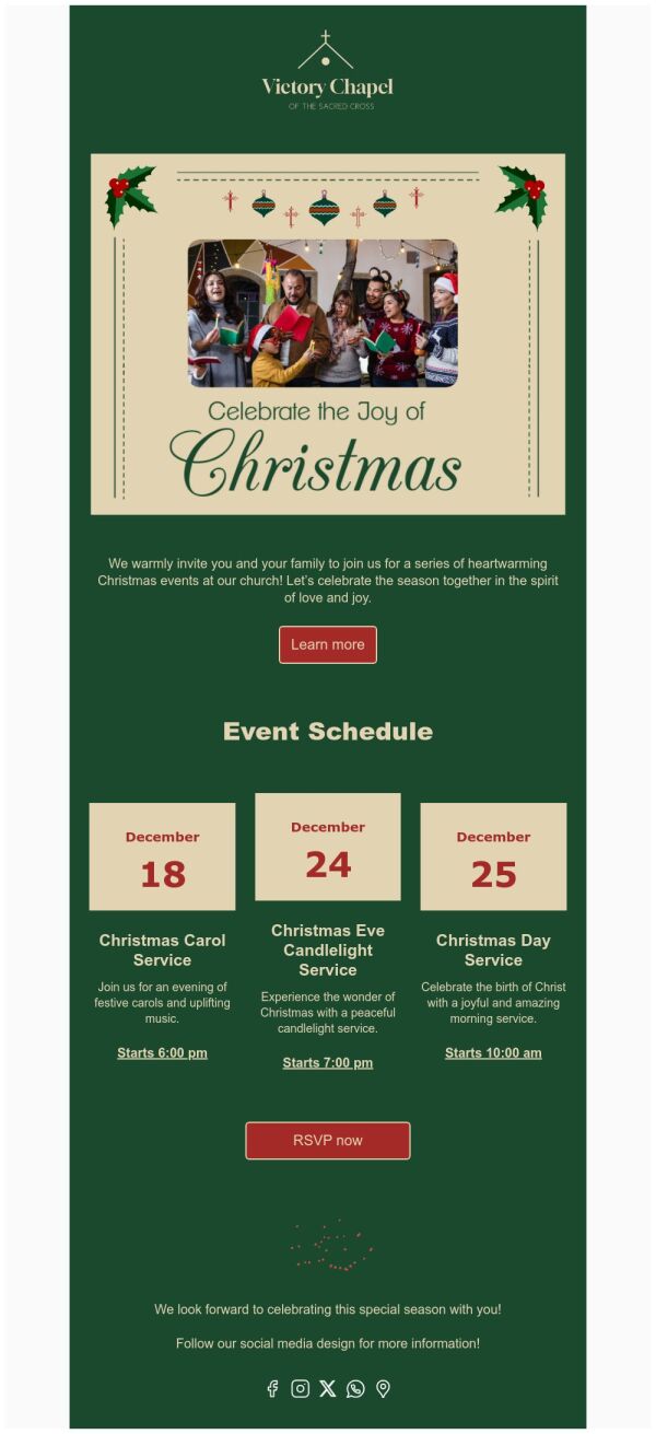 Event Schedule Email Template 'Candlelight Service' for Christmas ...