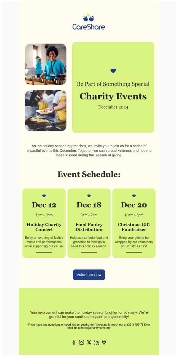 Event Schedule Email Template 'Care and Share' for Charity | PosterMyWall