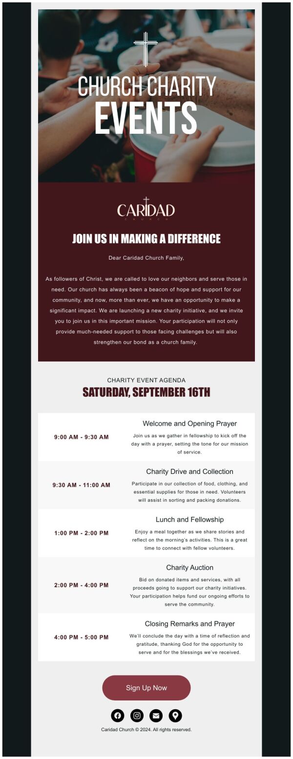 Event Schedule Email Template 'Charity Initiative' for Church ...