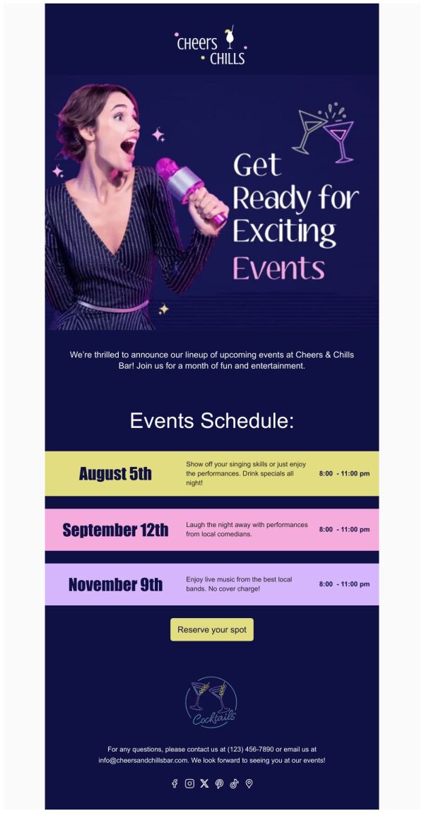 Event Schedule Email Template 'Cheers & Chills' for Small Business ...