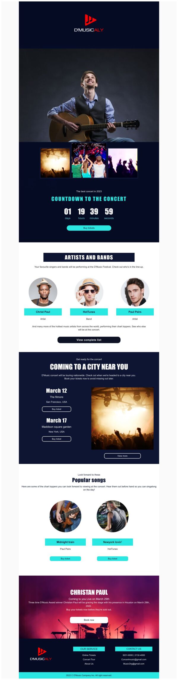 Event Schedule Email Template 'Concert Countdown' for Band | PosterMyWall