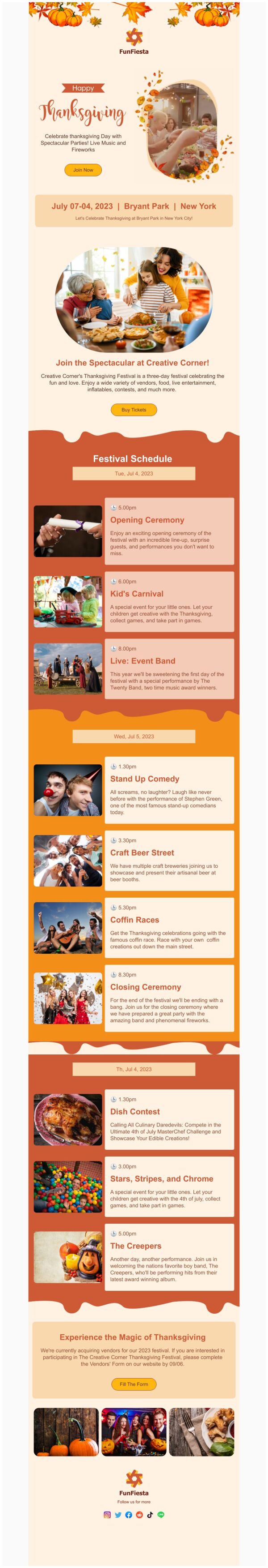 Event Schedule Email Template 'Creative Festival' for Thanksgiving ...