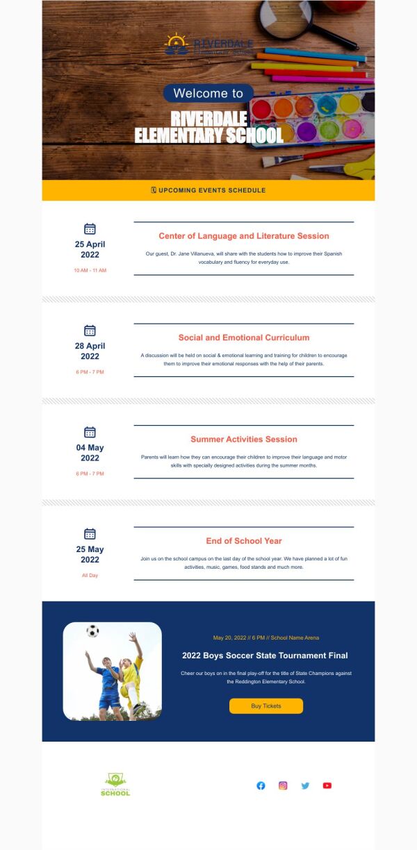 Event Schedule Email Template 'Elementary School Activities' for School ...