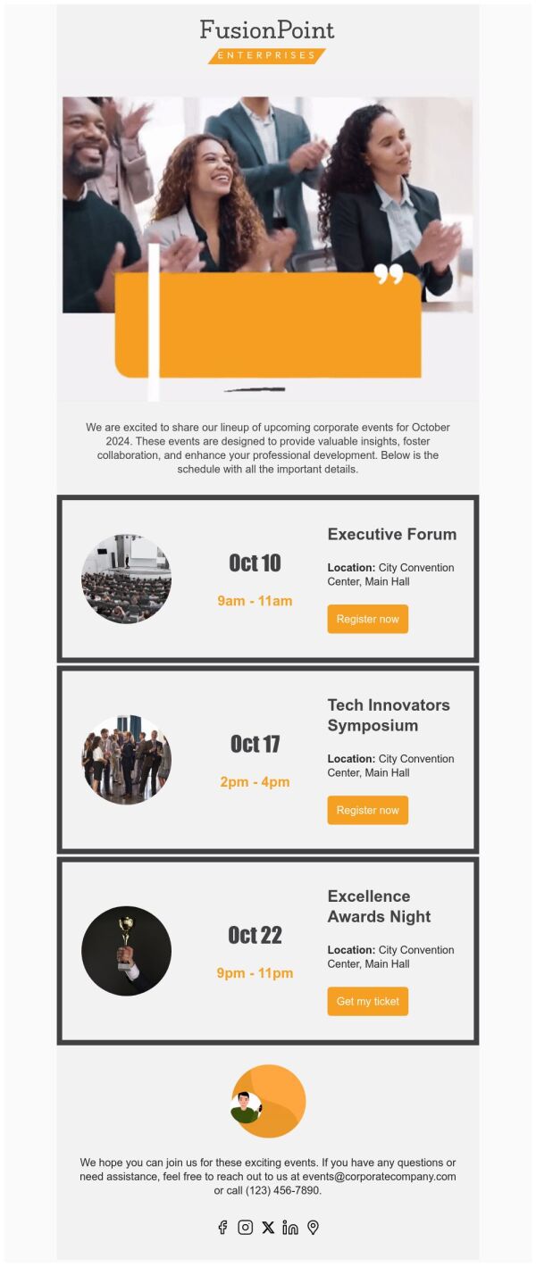Event Schedule Email Template 'Executive Lineup' for Corporate ...
