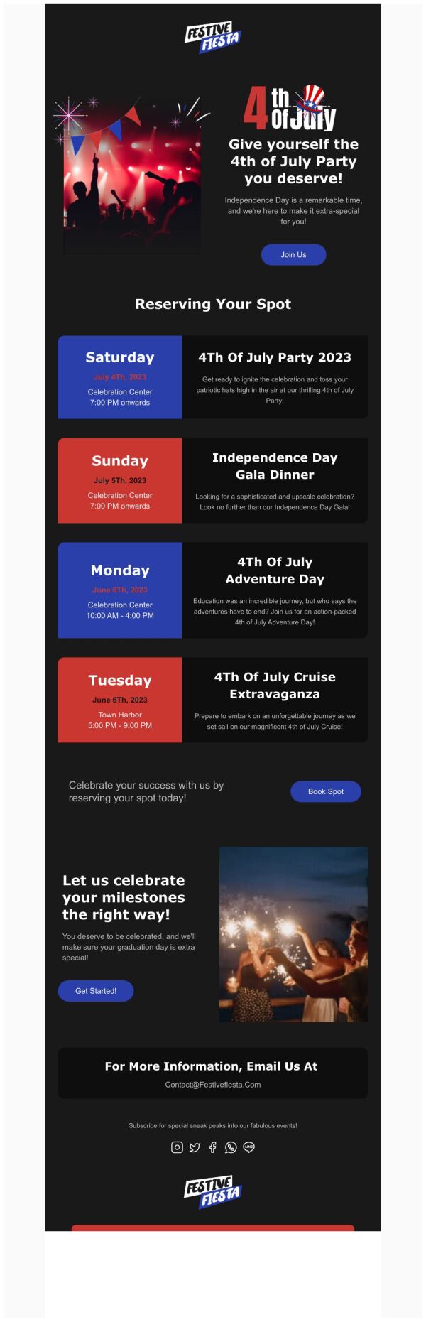 Event Schedule Email Template 'Festive Fiesta' for 4th of July ...