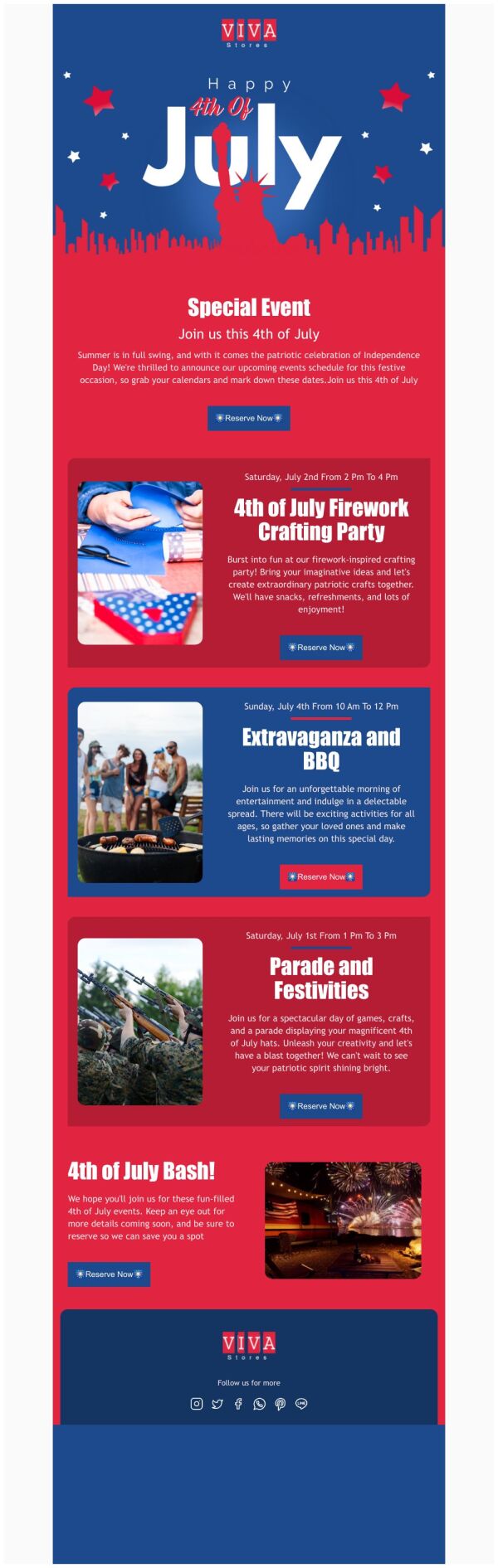 Event Schedule Email Template 'Fireworks Party' for 4th of July ...