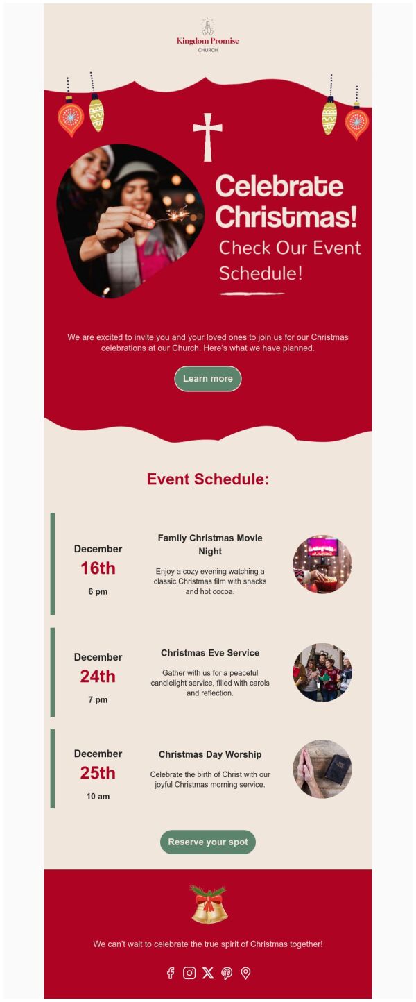 Event Schedule Email Template 'Fun Activities' for Christmas | PosterMyWall