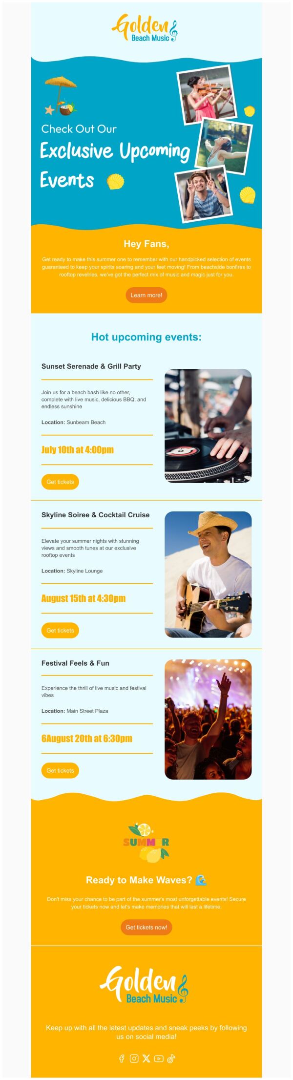 Event Schedule Email Template 'Golden Beach' for Summer | PosterMyWall