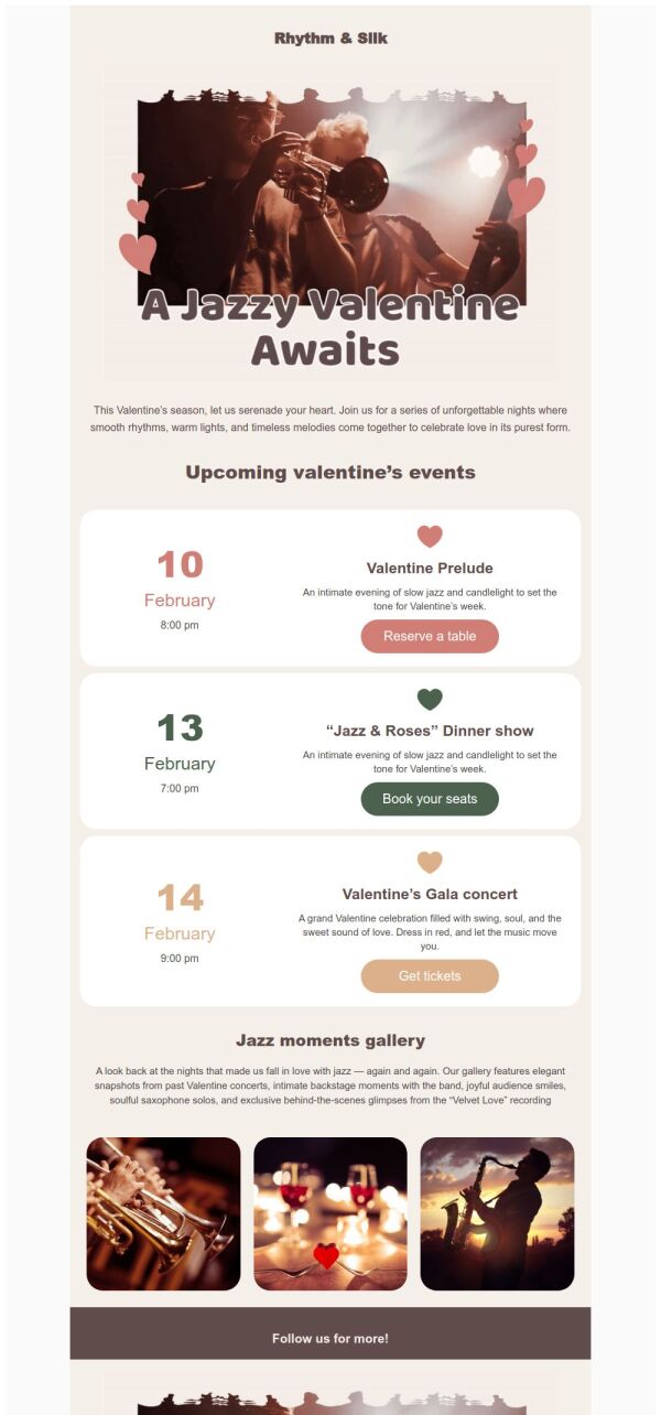 Event Schedule Email Template 'Jazzy Night' for Valentine's Day ...