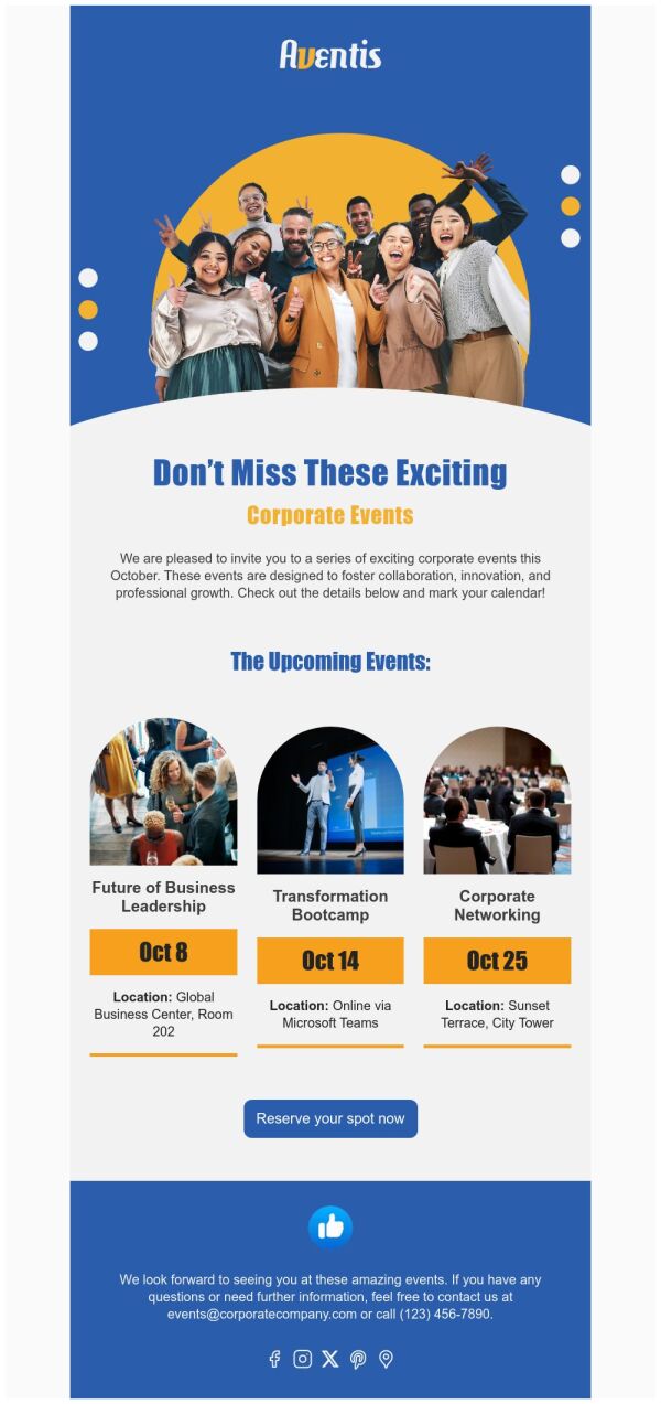 Event Schedule Email Template 'Leadership and Networking' for Corporate ...