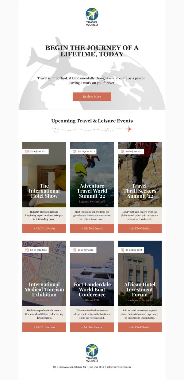 Event Schedule Email Template 'Leisure Activities' for Travel Industry ...