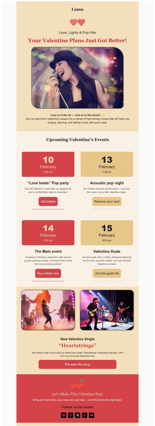 Event Schedule Email Template 'Love and Lights' for Valentine's Day ...