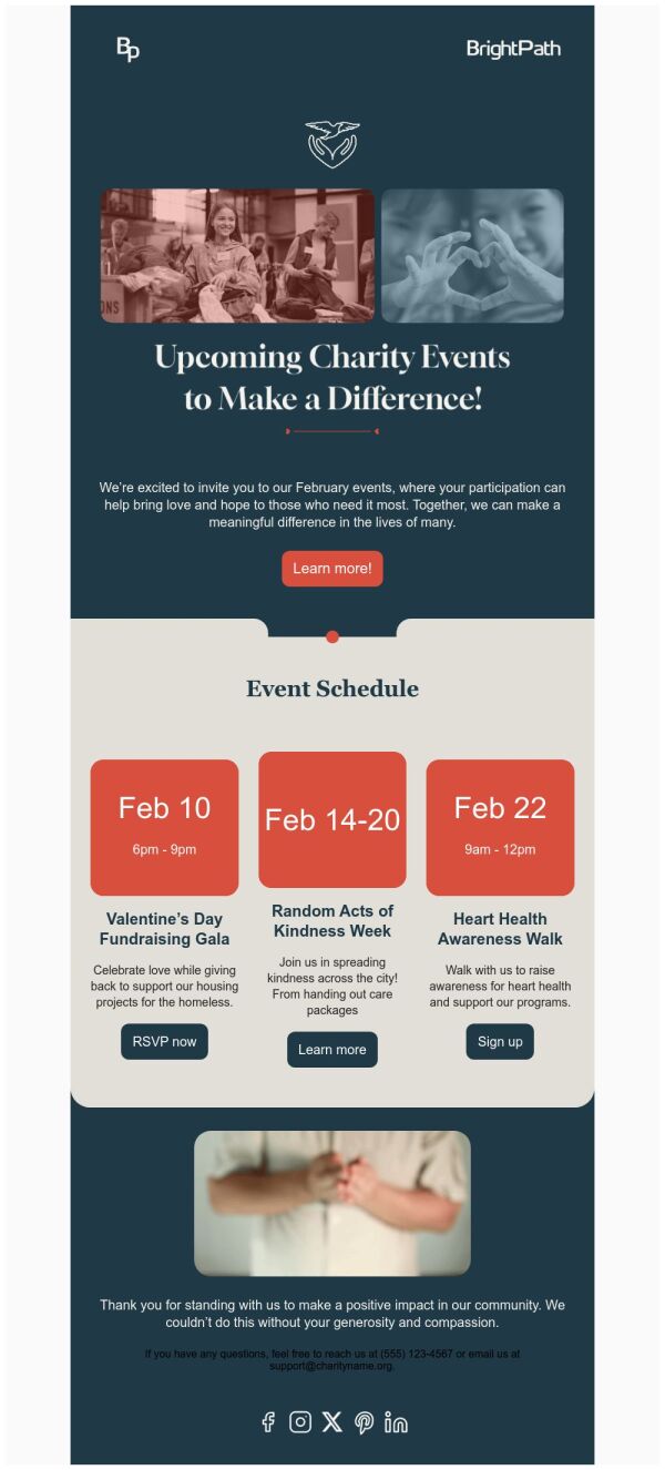 Event Schedule Email Template 'Make A Difference' for Charity ...