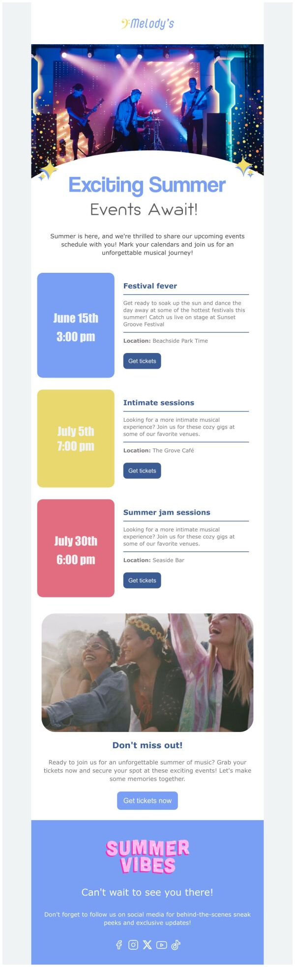 Event Schedule Email Template 'Melody Festival' for Summer | PosterMyWall