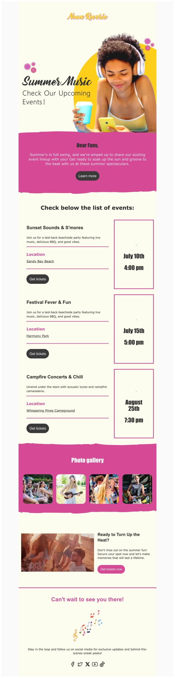 Event Schedule Email Template 'Neon Reverie' for Summer | PosterMyWall