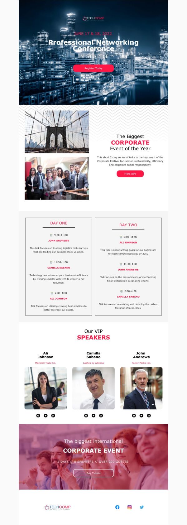 Event Schedule Email Template 'Networking Conference' for Corporate ...