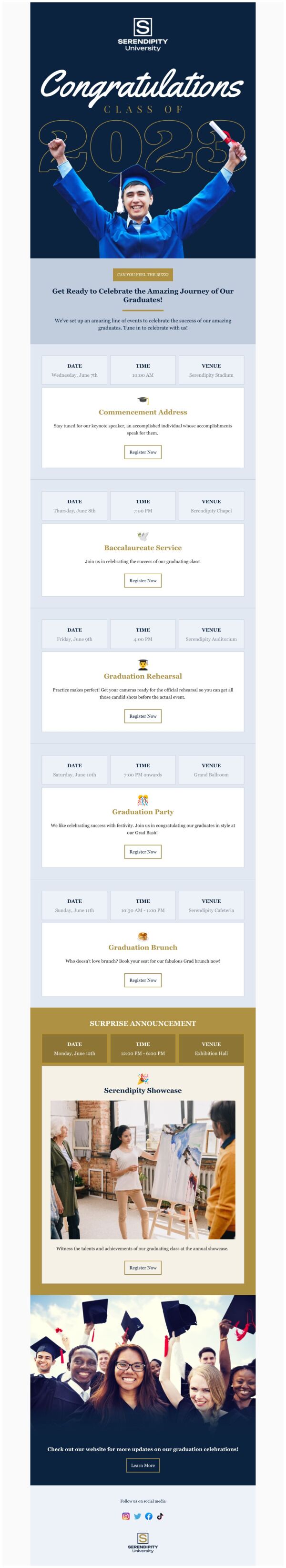 Event Schedule Email Template 'Party and Brunch' for Graduation ...