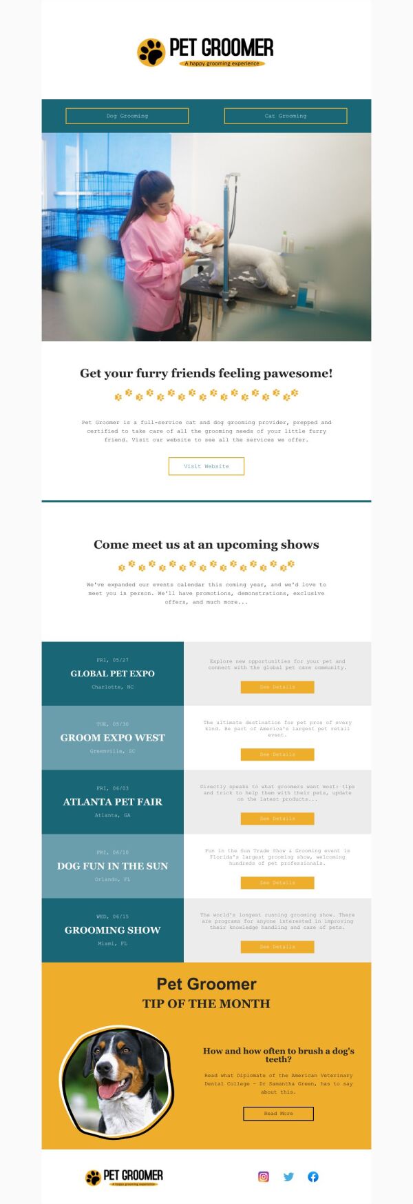 Event Schedule Email Template 'Pet Grooming Shows' for Small Business ...