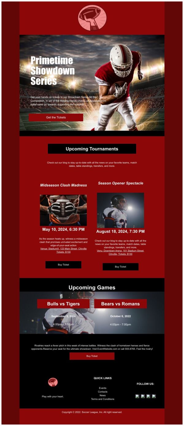 Event Schedule Email Template 'Primetime Showdown' for Sports ...