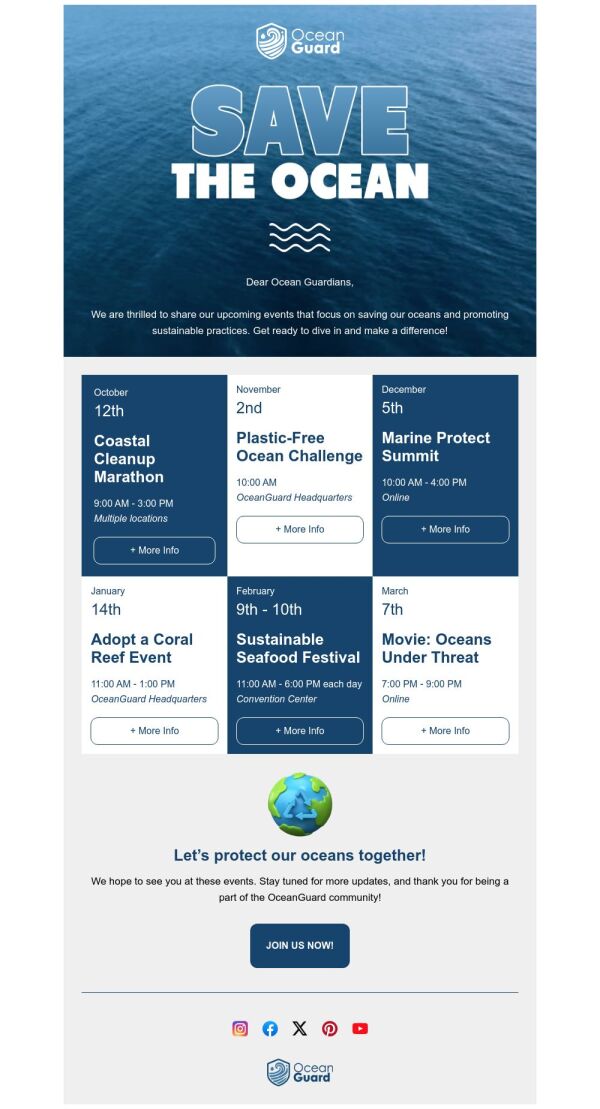 Event Schedule Email Template 'Save The Ocean' for Environment ...