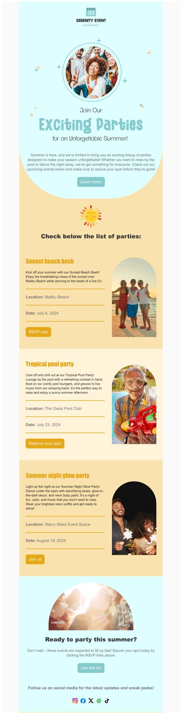 Event Schedule Email Template 'Serenity Events' for Summer | PosterMyWall