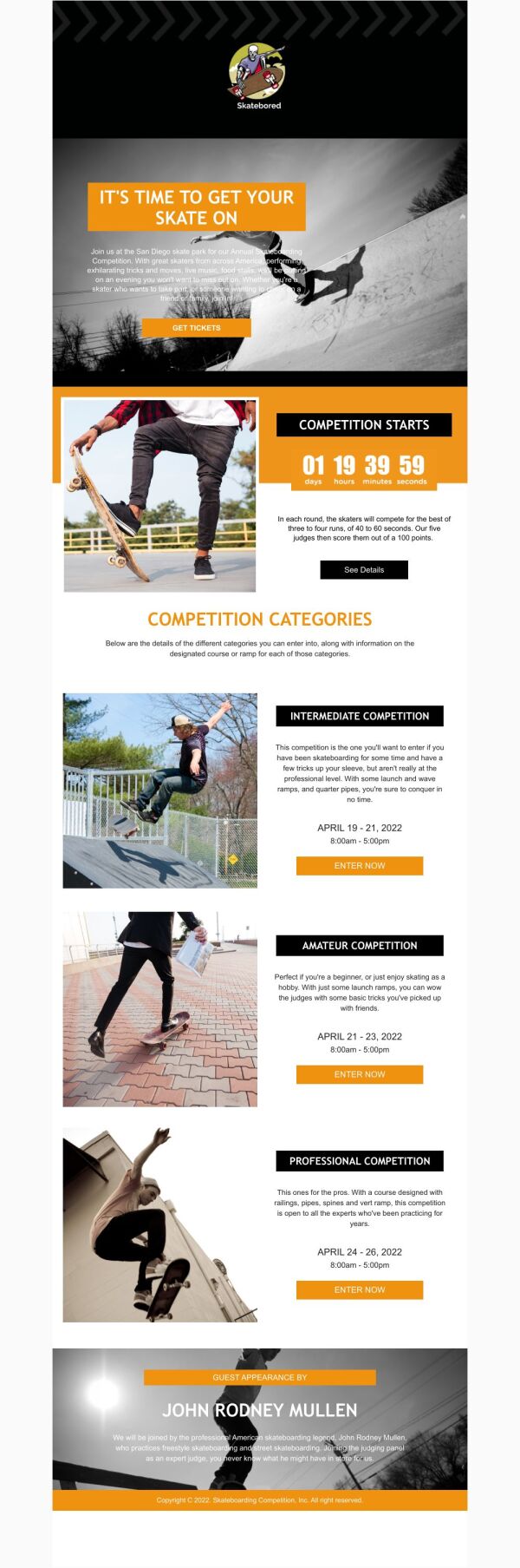 Event Schedule Email Template 'Skateboarding Competition' for Sports ...