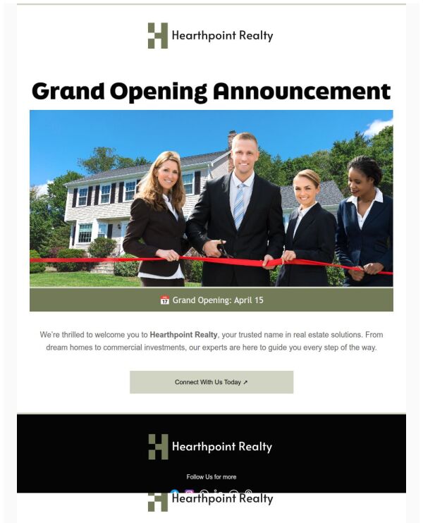 Grand Opening Email Template 'Dream Homes' for Real Estate | PosterMyWall