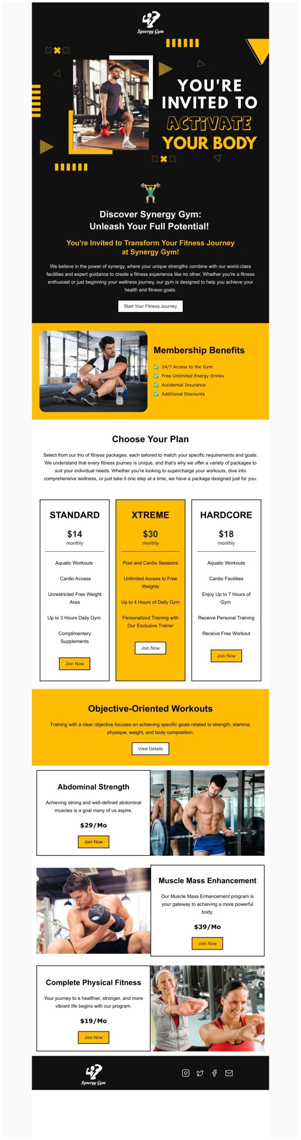 Invitation Email Template 'Activate Your Body' for Fitness | PosterMyWall