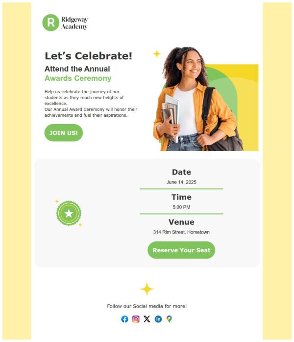 Invitation Email Template 'Annual Awards Ceremony' for Educational ...
