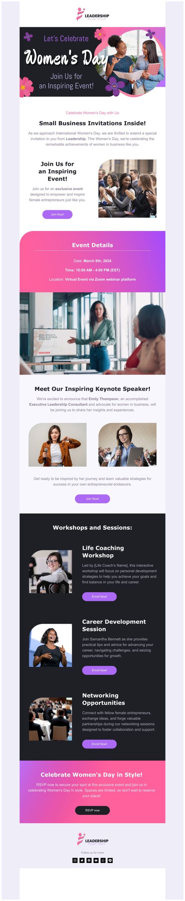 Invitation Email Template 'Career Coach' for Women's Day | PosterMyWall