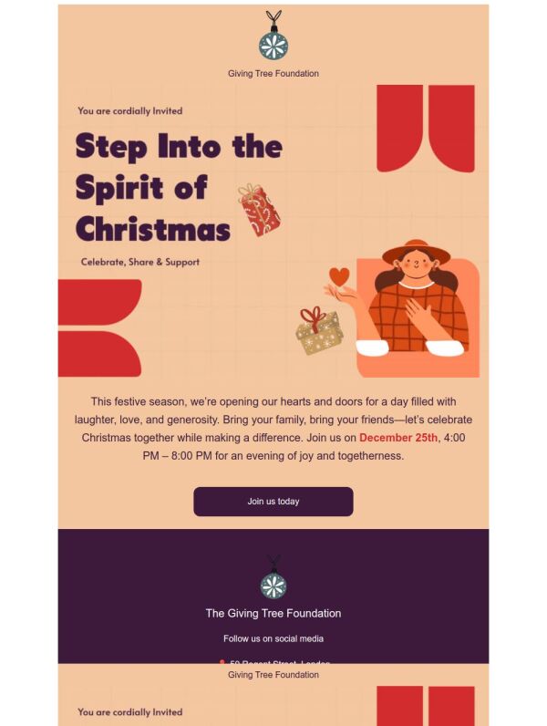 Invitation Email Template 'Celebrate and Support' for Christmas ...