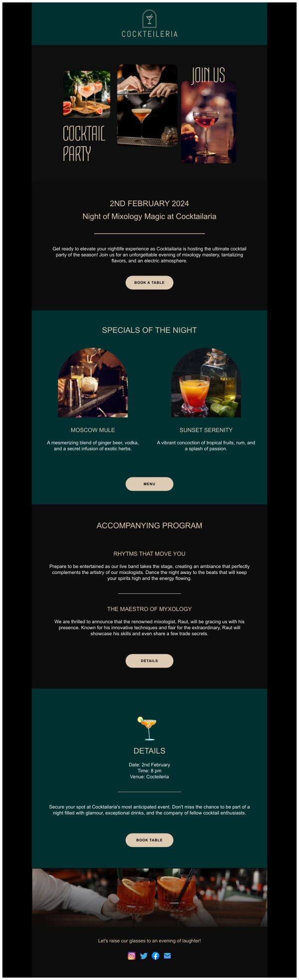 Invitation Email Template 'Cocktail Magic' for Party | PosterMyWall