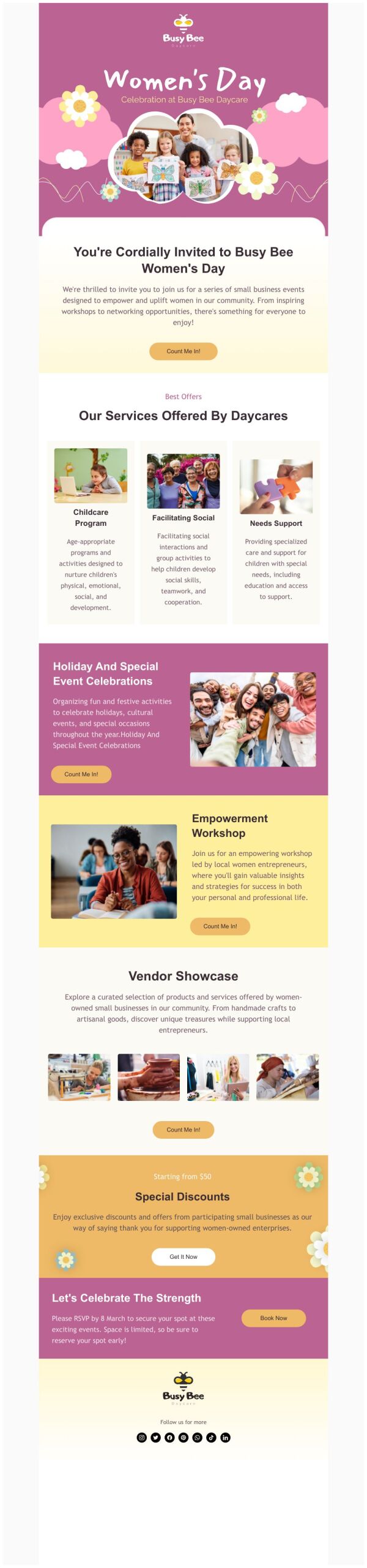 Invitation Email Template 'Daycare' for Women's Day | PosterMyWall