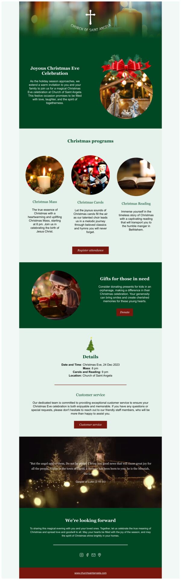 Invitation Email Template 'Eve At Church' for Christmas | PosterMyWall