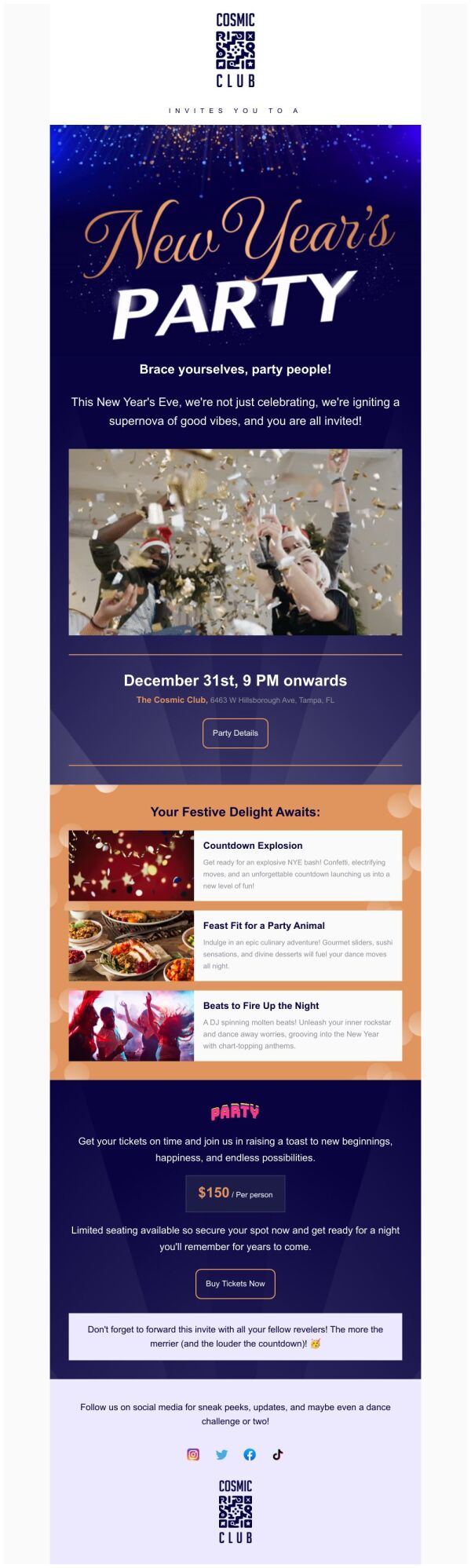 Invitation Email Template 'Festive Delights' for New Year | PosterMyWall