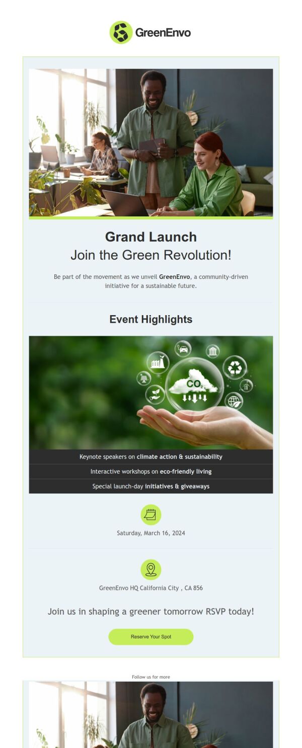 Invitation Email Template 'Green Revolution' for Environment | PosterMyWall