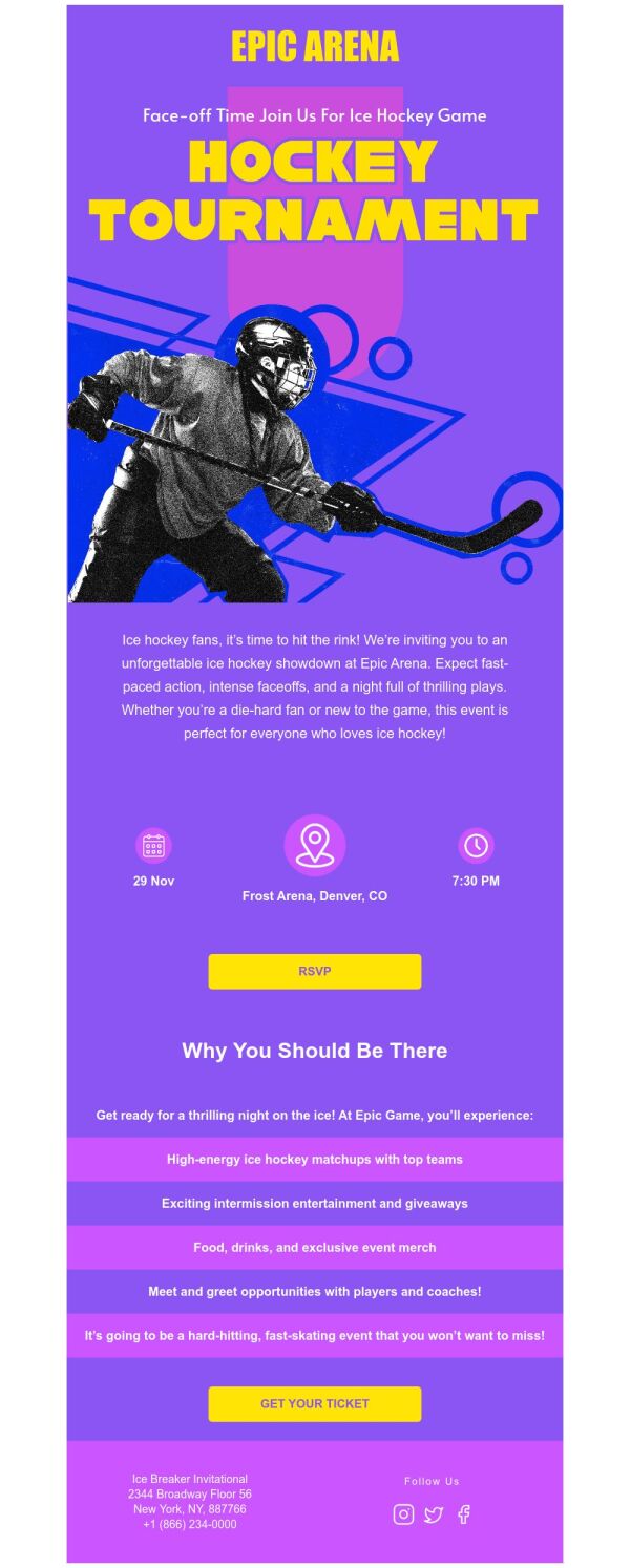 Invitation Email Template 'Hockey Tournament' for Sports | PosterMyWall