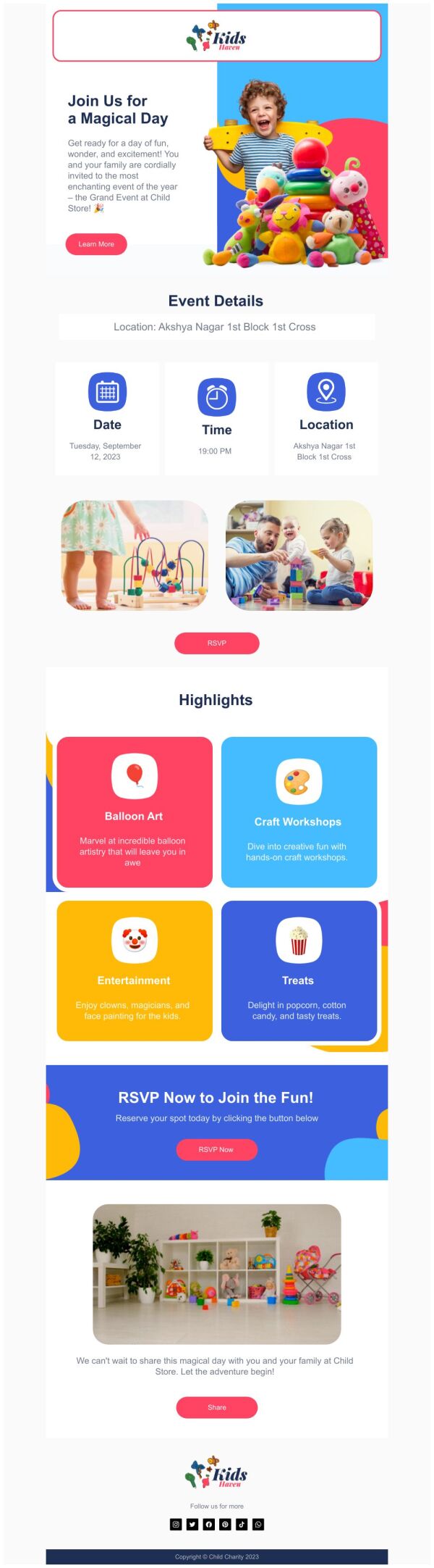 Invitation Email Template 'Kids Store' for Retail | PosterMyWall