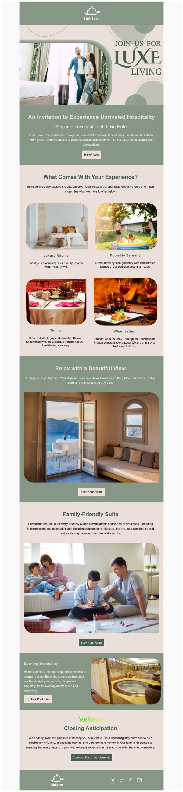 Invitation Email Template 'Luxe Hospitality' for Hotels | PosterMyWall