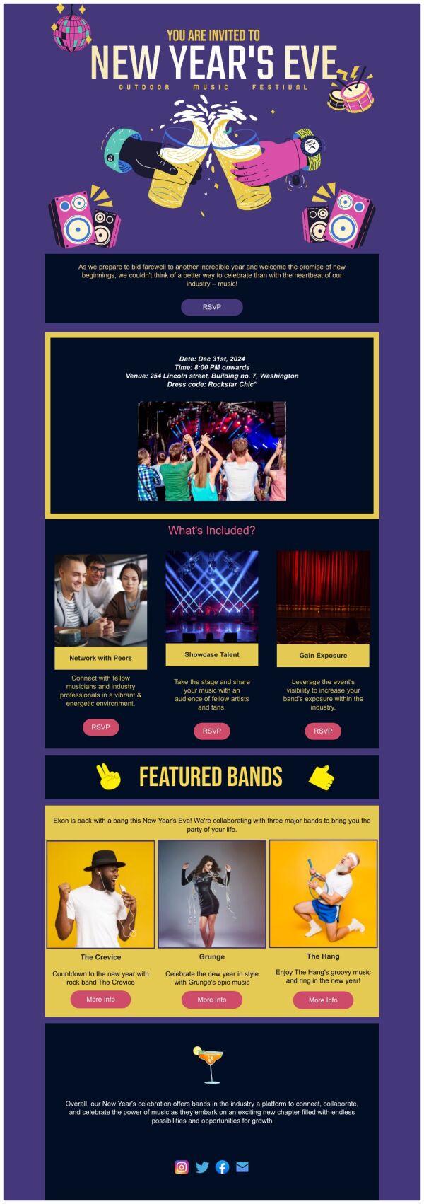 Invitation Email Template 'Music Festival' for New Year | PosterMyWall