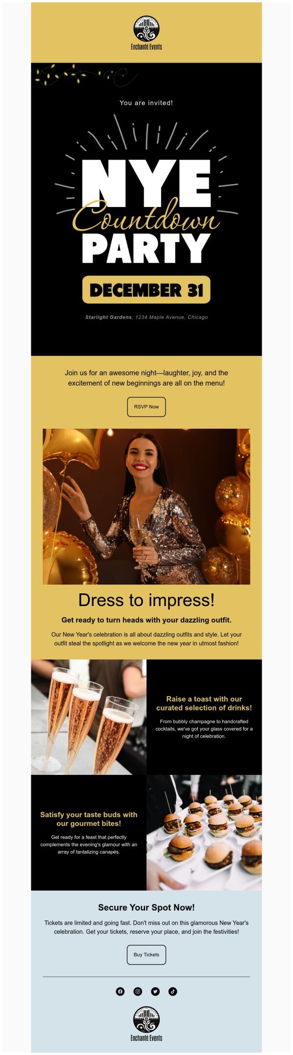 Invitation Email Template 'Party Night' for New Year | PosterMyWall