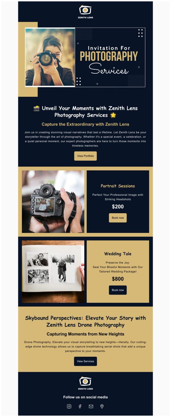 Invitation Email Template 'Photography Services' for Small Business ...