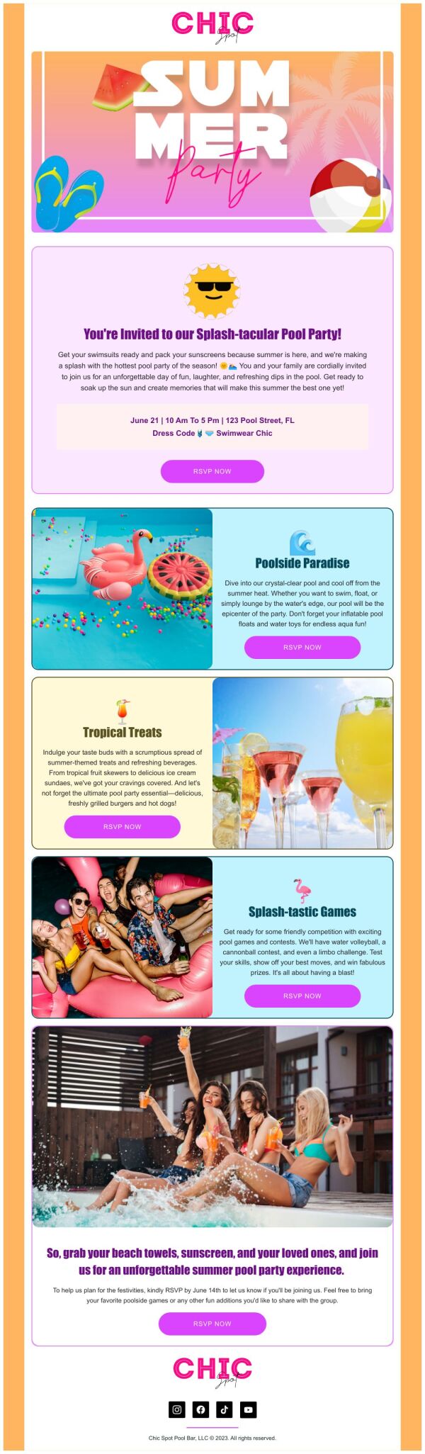 Invitation Email Template 'Splash-tacular Pool Party' for Summer ...
