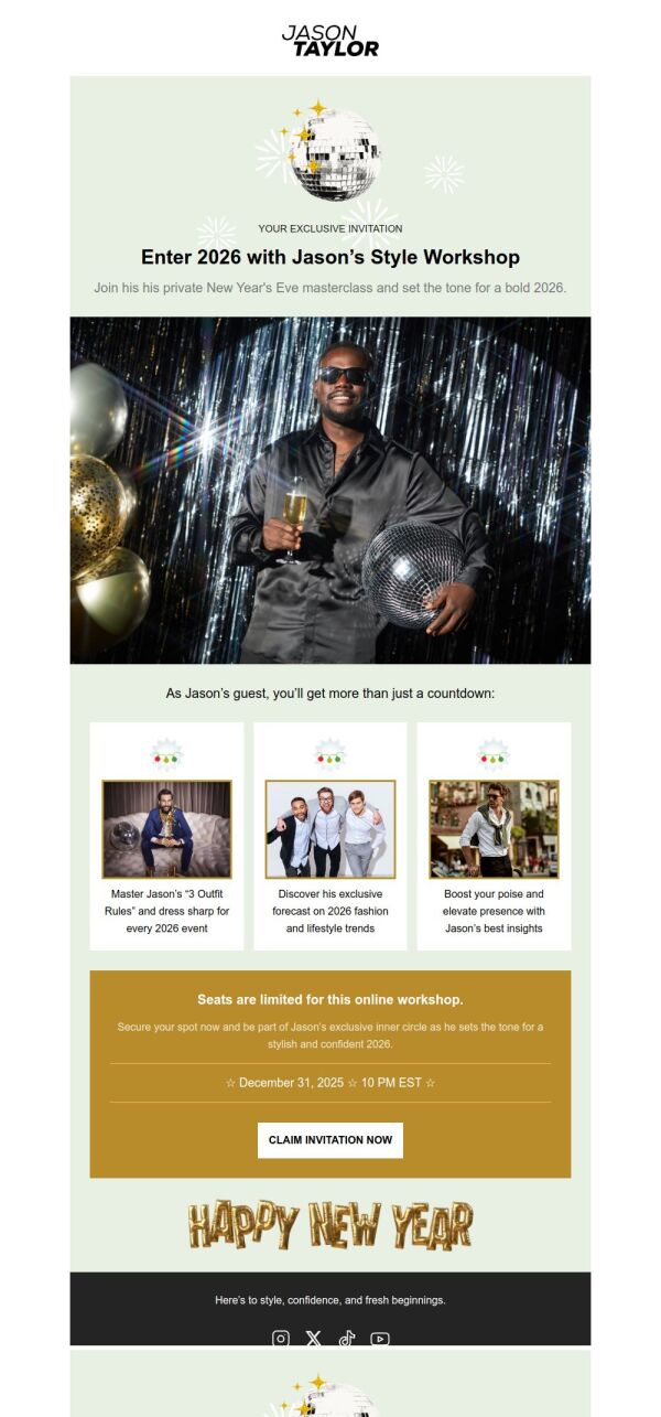 Invitation Email Template 'Styling Workshop' for New Year | PosterMyWall